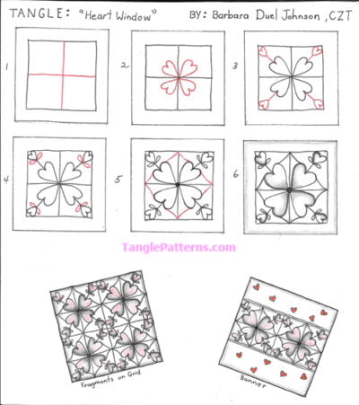 How to draw HEART WINDOW « TanglePatterns.com